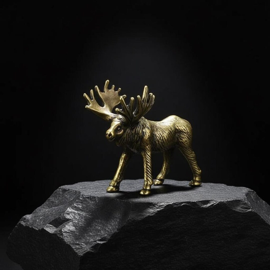 Solid Brass Moose Figurine - Vintage Style Elk Statue - Small Animal ...