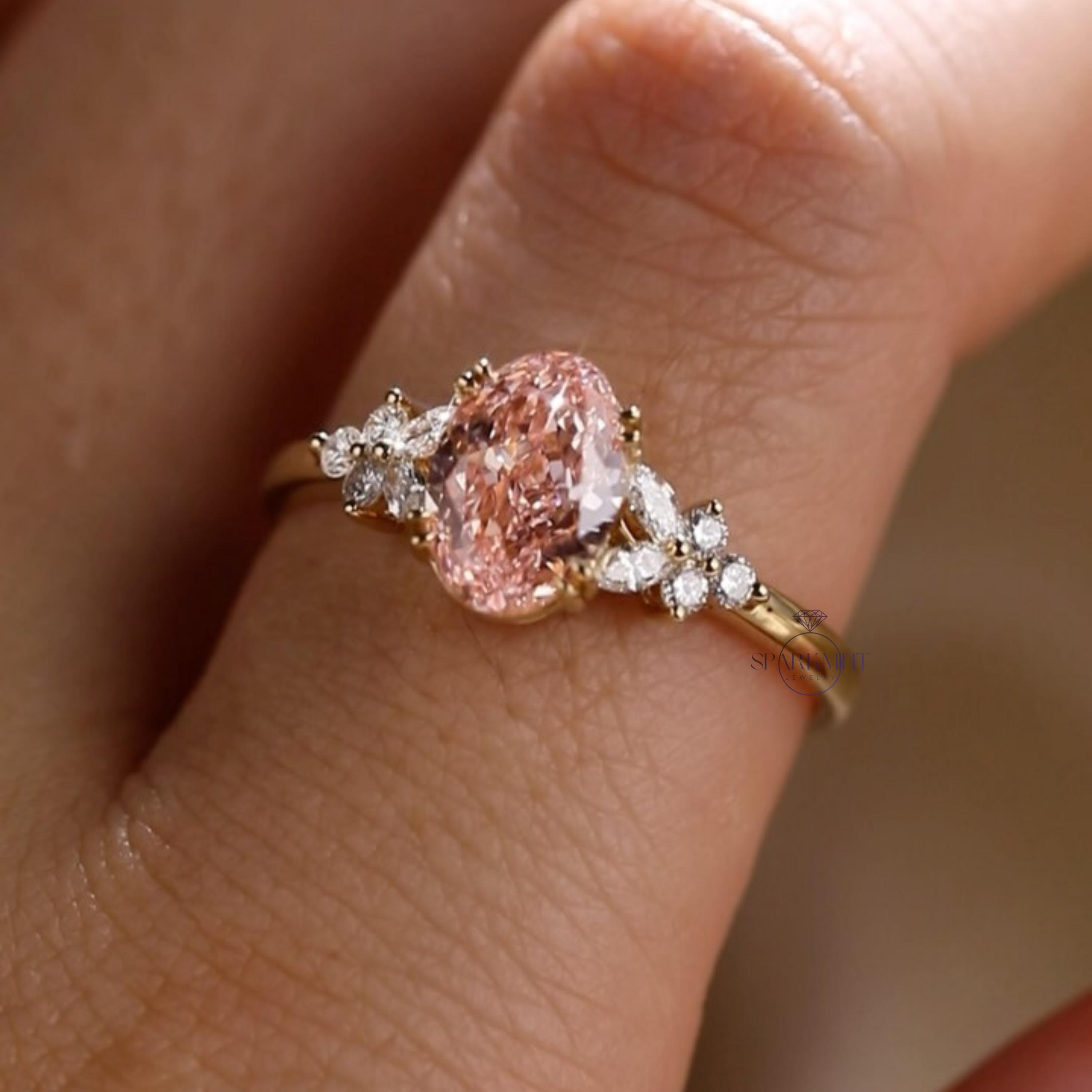 2.50 CT Pink Oval Cut Moissanite Diamond Engagement Ring, 14K/18K Solid ...