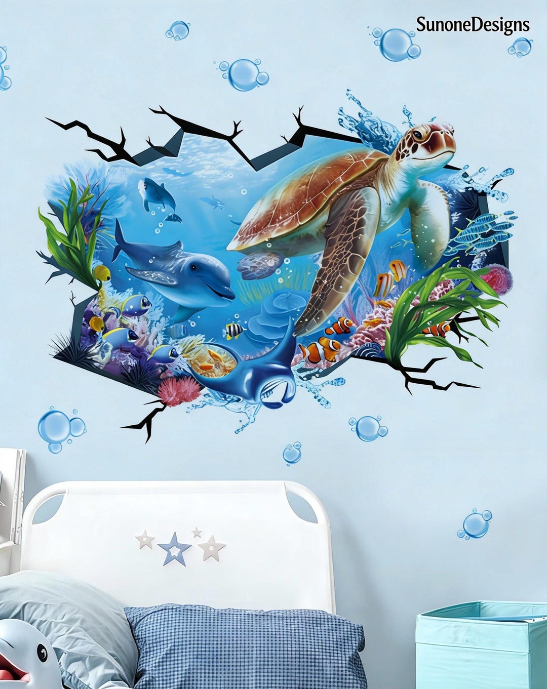 Sea Turtle 3D Wall Decal Art Decor Turtle Wall Sticker Ocean Turtle ...