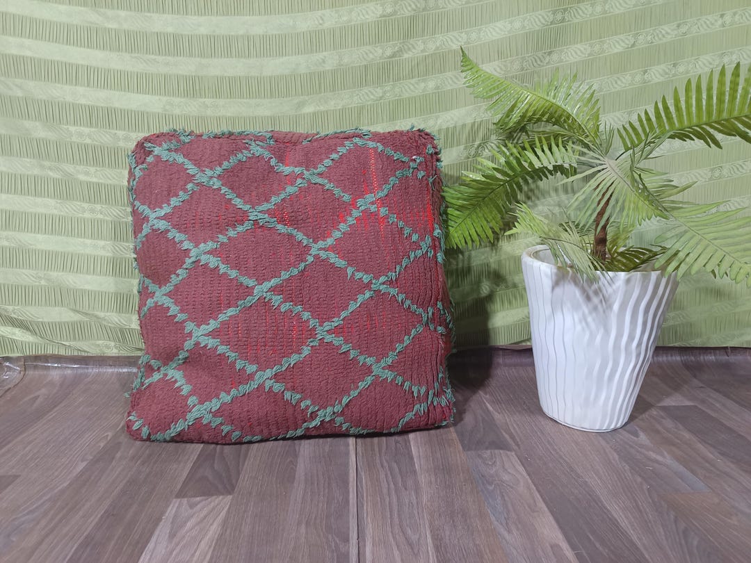 Berber Cube Ottoman Poufs, Wool Colorful Pouf, Handmade Moroccan Pouf ...