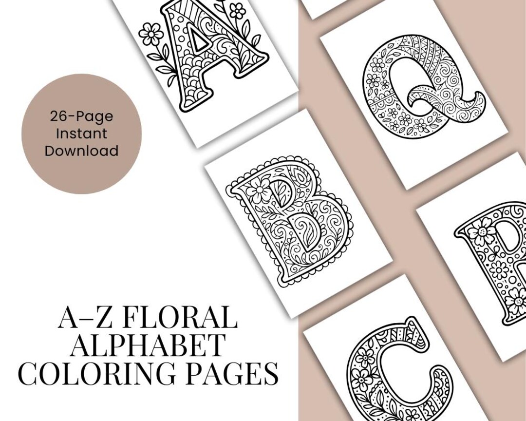 A–Z Floral Boho Alphabet Coloring Pages — Printable Coloring Set for ...