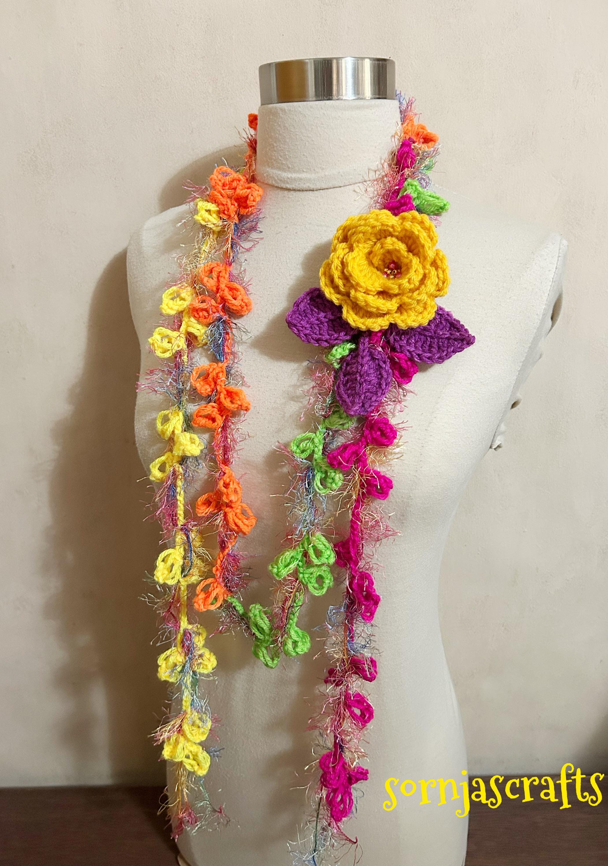 Sale/crochet Neon Lights Flower Lariat/scarf, Crochet Colorful Flower ...
