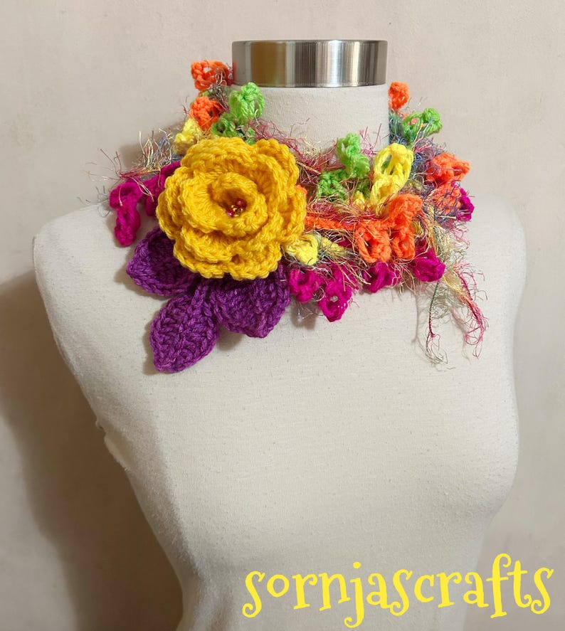 Sale/crochet Neon Lights Flower Lariat/scarf, Crochet Colorful Flower ...