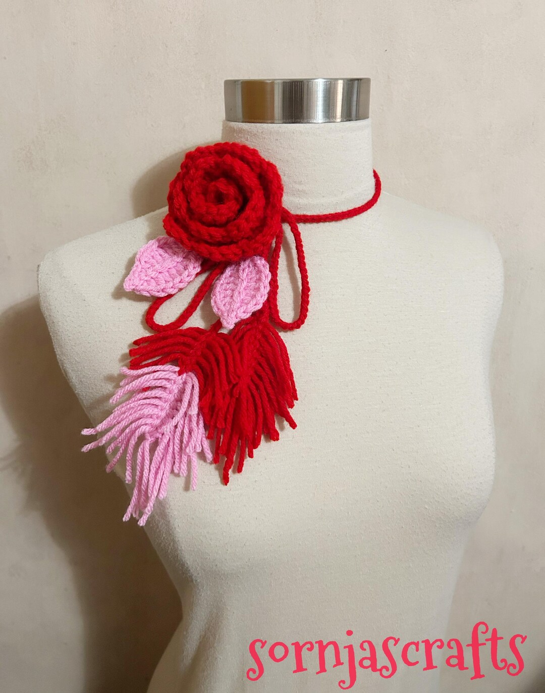 Lovely Crochet Red Rose Choker Necklace, Crochet Necklace, Crochet Red ...