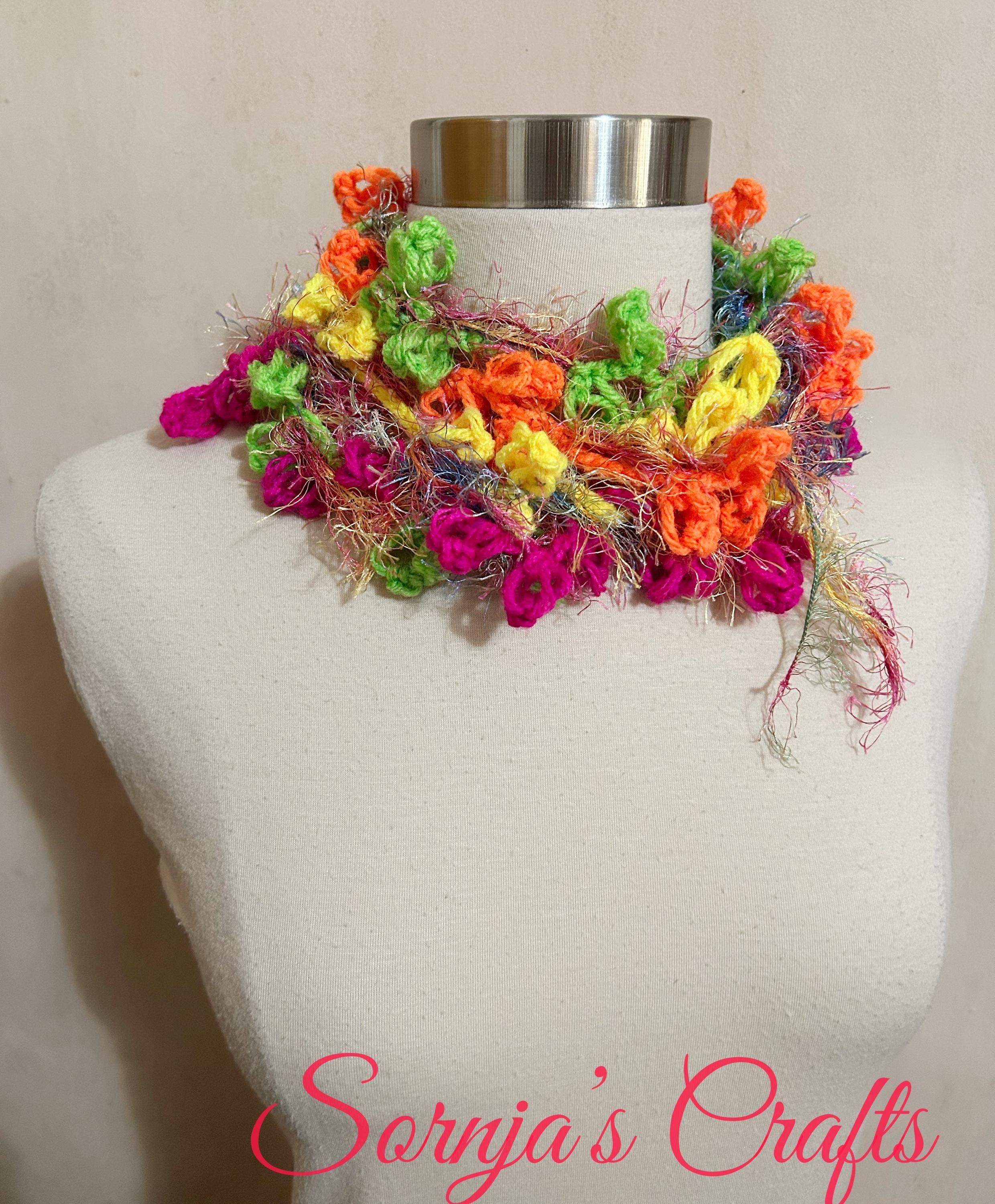 Sale/crochet Neon Lights Flower Lariat/scarf, Crochet Colorful Flower ...