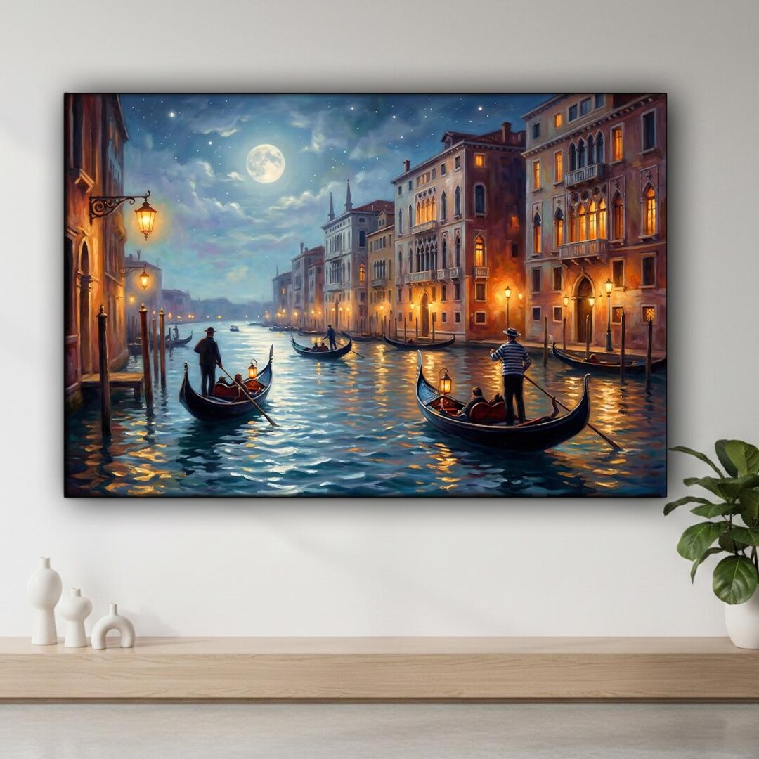 Italy Travel Wall Art, Venice Night View Poster, Gondola at Night ...
