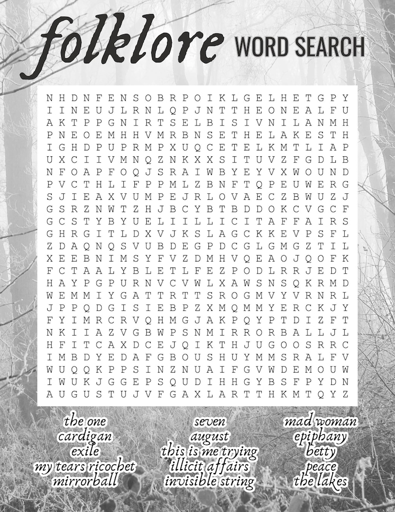 Folklore Word Search - Etsy