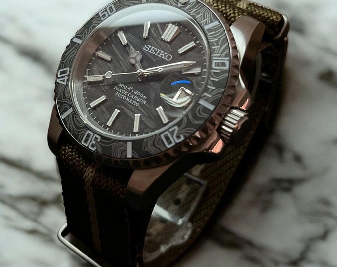 Unique Seiko Diver Watch Mod - Black Carbon - Like New Condition - Etsy