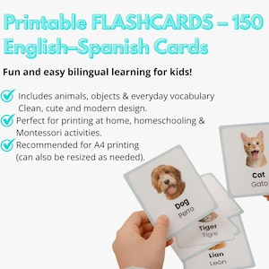150 Kids Printable English Spanish Vocabulary Flashcards - Etsy