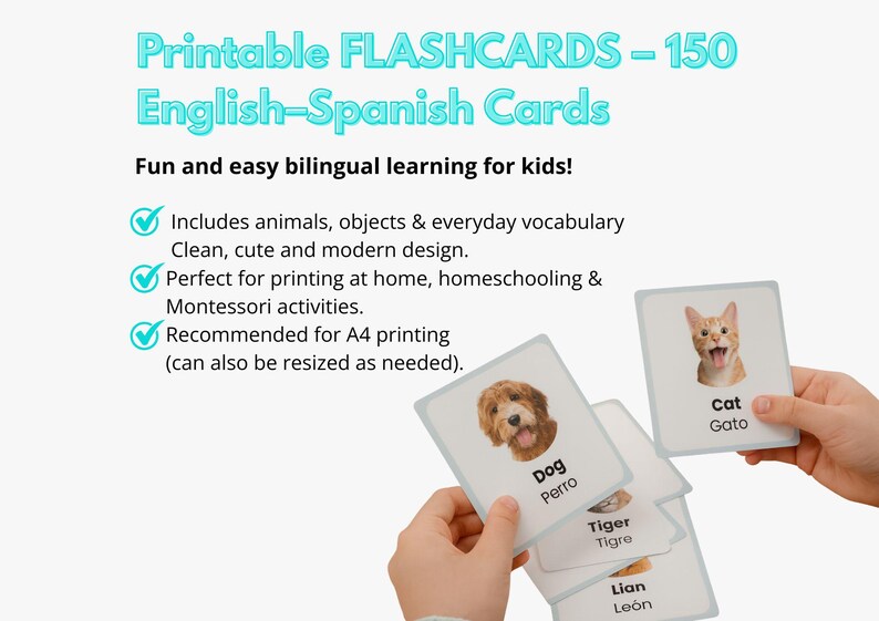 150 Kids Printable English Spanish Vocabulary Flashcards - Etsy