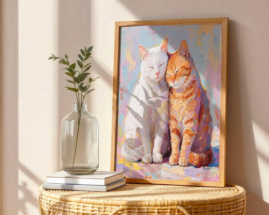 Pastel Cuddling Cats Printable Poster | Soft Brushstroke Wall Art for ...
