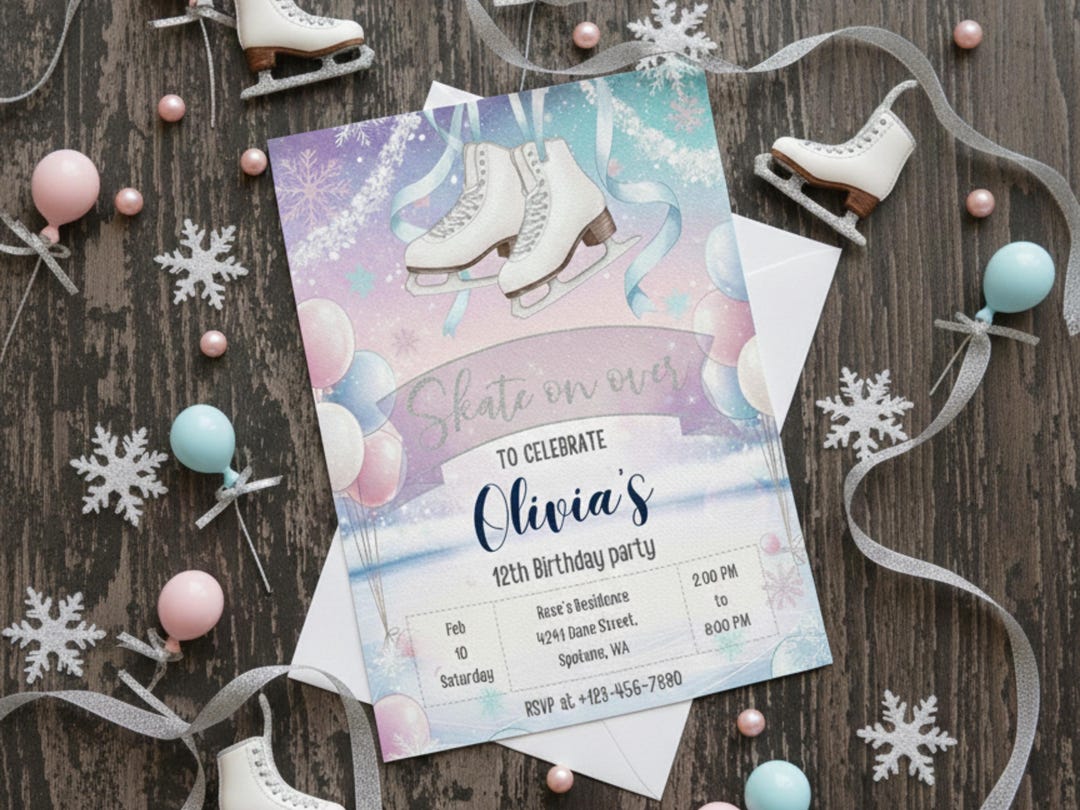Editable Ice Skating Birthday Invitation, Ice Skating Party Invite ...
