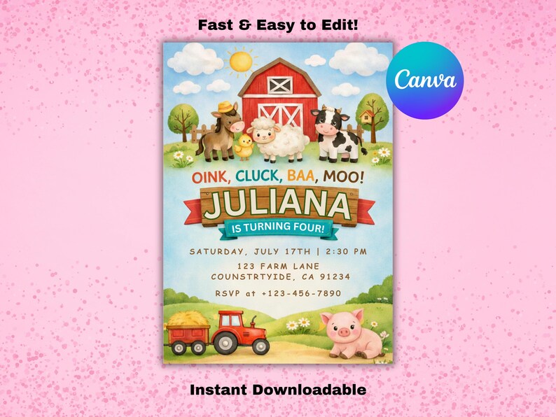 Barnyard Birthday Invitation, Farm Party Invitation, Farm Animals ...