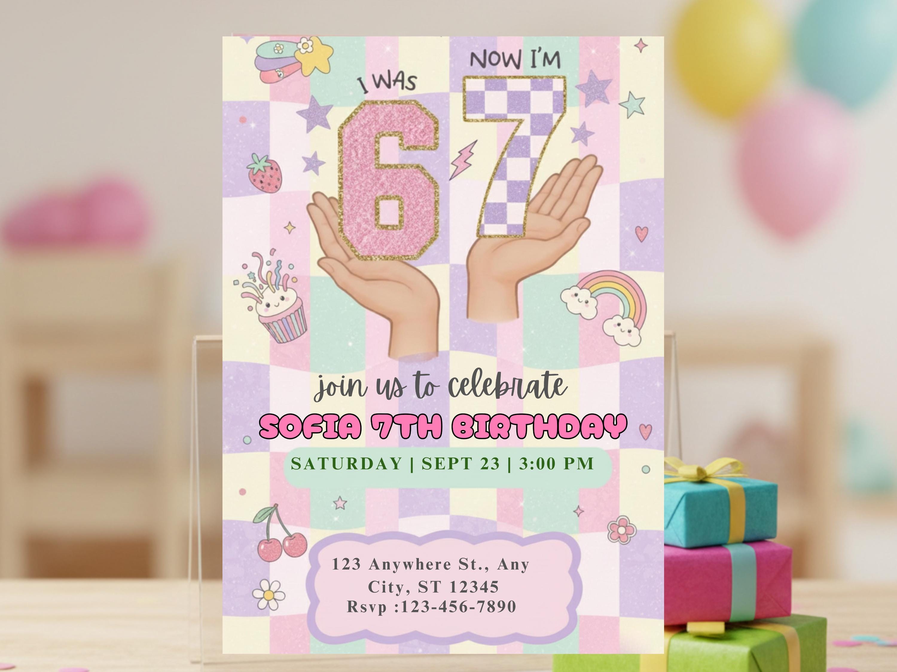 Editable 6 7 Girl Birthday Invitation, Meme Trending Party Invite ...