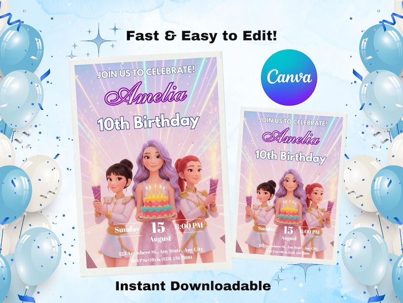 Editable Kpop Demon Hunters Birthday Invitation, Huntrix Invite ...