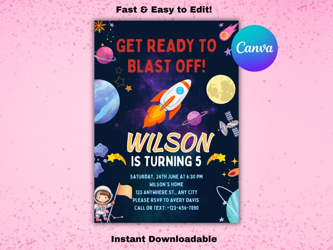 Space Theme Invitation, Space Party Invitation, Space Birthday Party ...