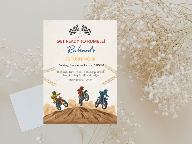 Dirt Bike Birthday Invitation | Motocross Racing Party, Any Age ...