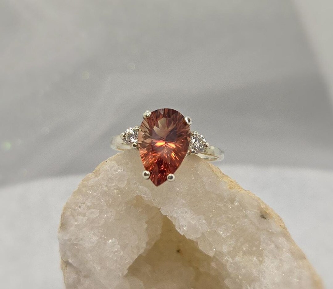 Oregon Sunstone Ring - Red Oregon Sunstone - Red Pear Oregon Sunstone ...