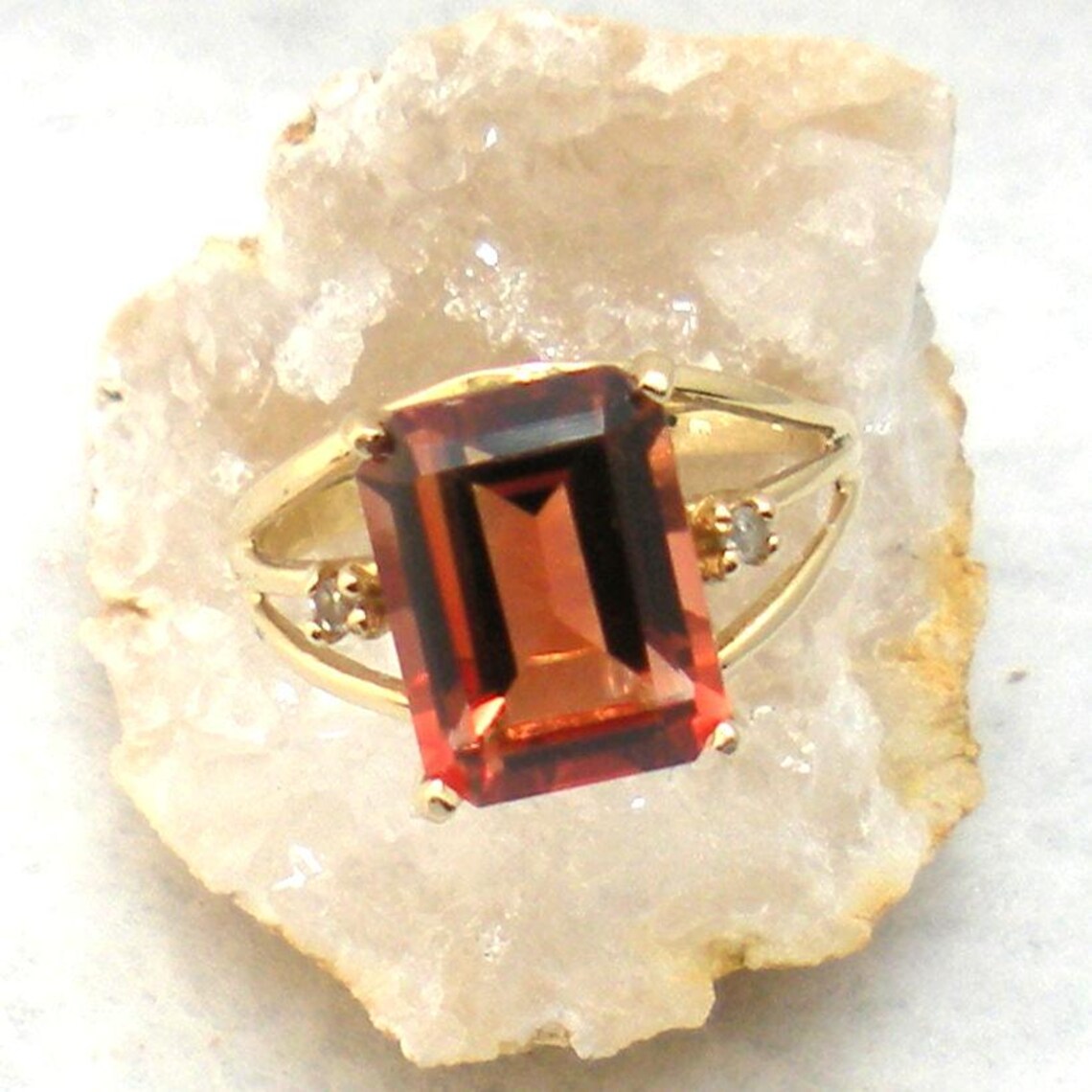 Red Oregon Sunstone Ring, Emerald Cut Oregon Sunstone, 14kt Gold ...