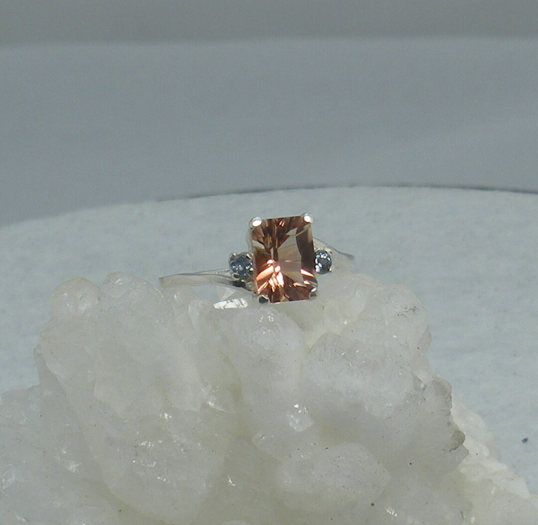 Oregon Sunstone Ring red Pink Oregon Sunstone Ring Emerald Cut Oregon ...