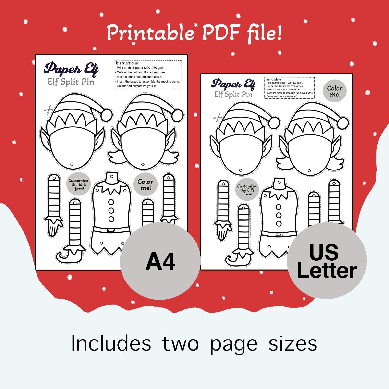 Christmas Elf Paper Doll – Printable Craft for Kids - Etsy