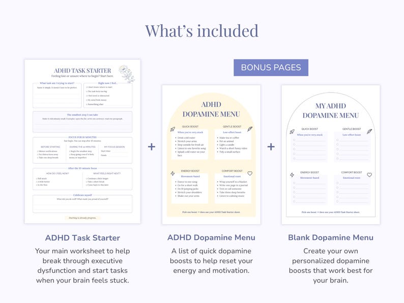 ADHD Task Starter Printable & ADHD Dopamine Menu – Start Tasks Without ...