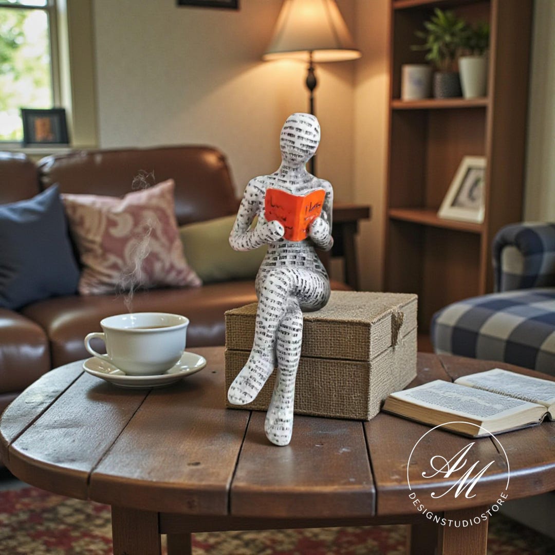 Mini Resin Reading Statue, Abstract Thinker Woman Sculpture for Desk ...