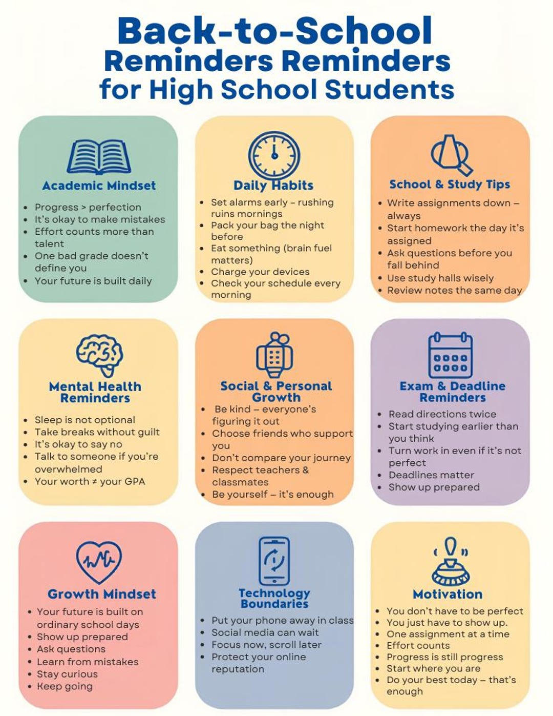 High School Back to School Reminders Printable | Motivational Classroom ...