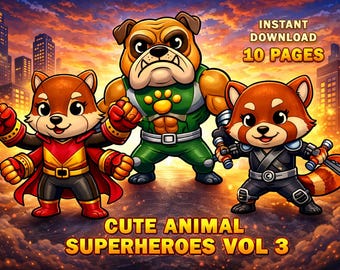 Superhero Animals 10 Coloring Pages – Kids Activity Pack, Vol 3 (PDF ...