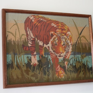 Vintage Large Bengal Tiger Needlepoint Framed Art 1970s - Etsy