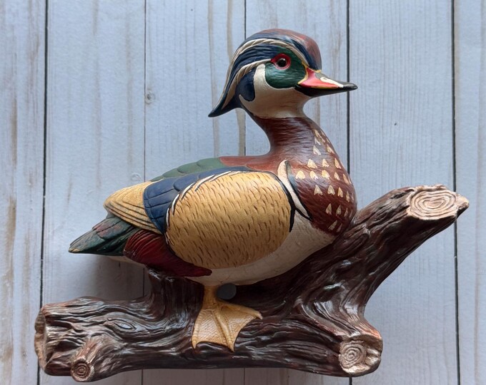Vintage Ceramic Wood Duck on A Log Statue 1981 - Etsy