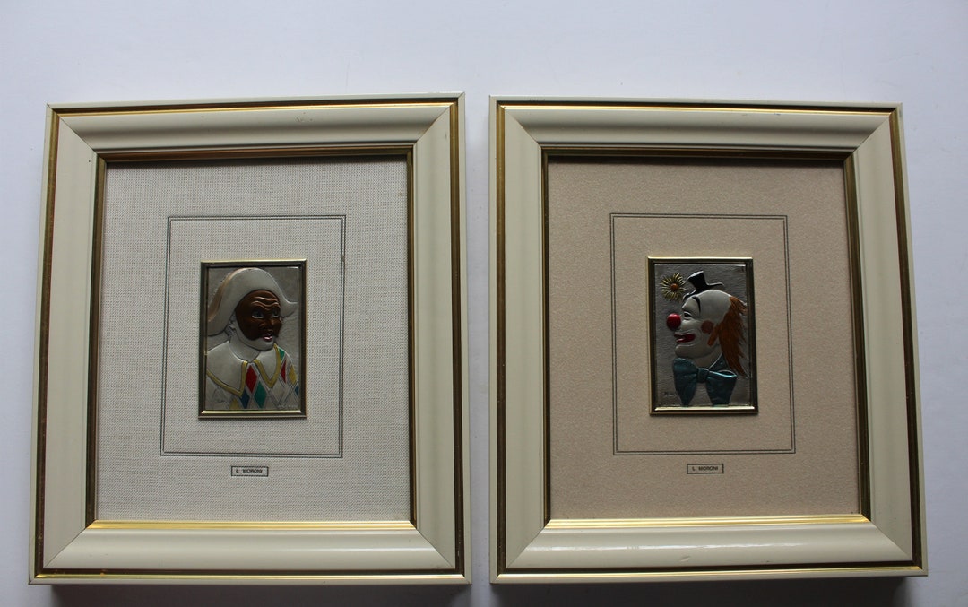 Vintage Pair of Framed MORONI Pierrot Clown Pictures MIDA Sterling ...