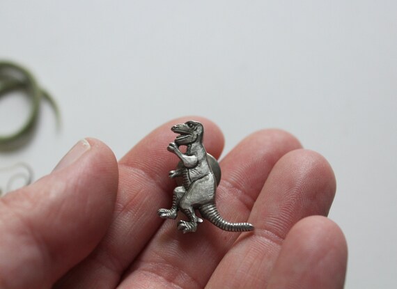 Vintage Pewter T Rex Dinosaur Lapel Pin 1980s Gem