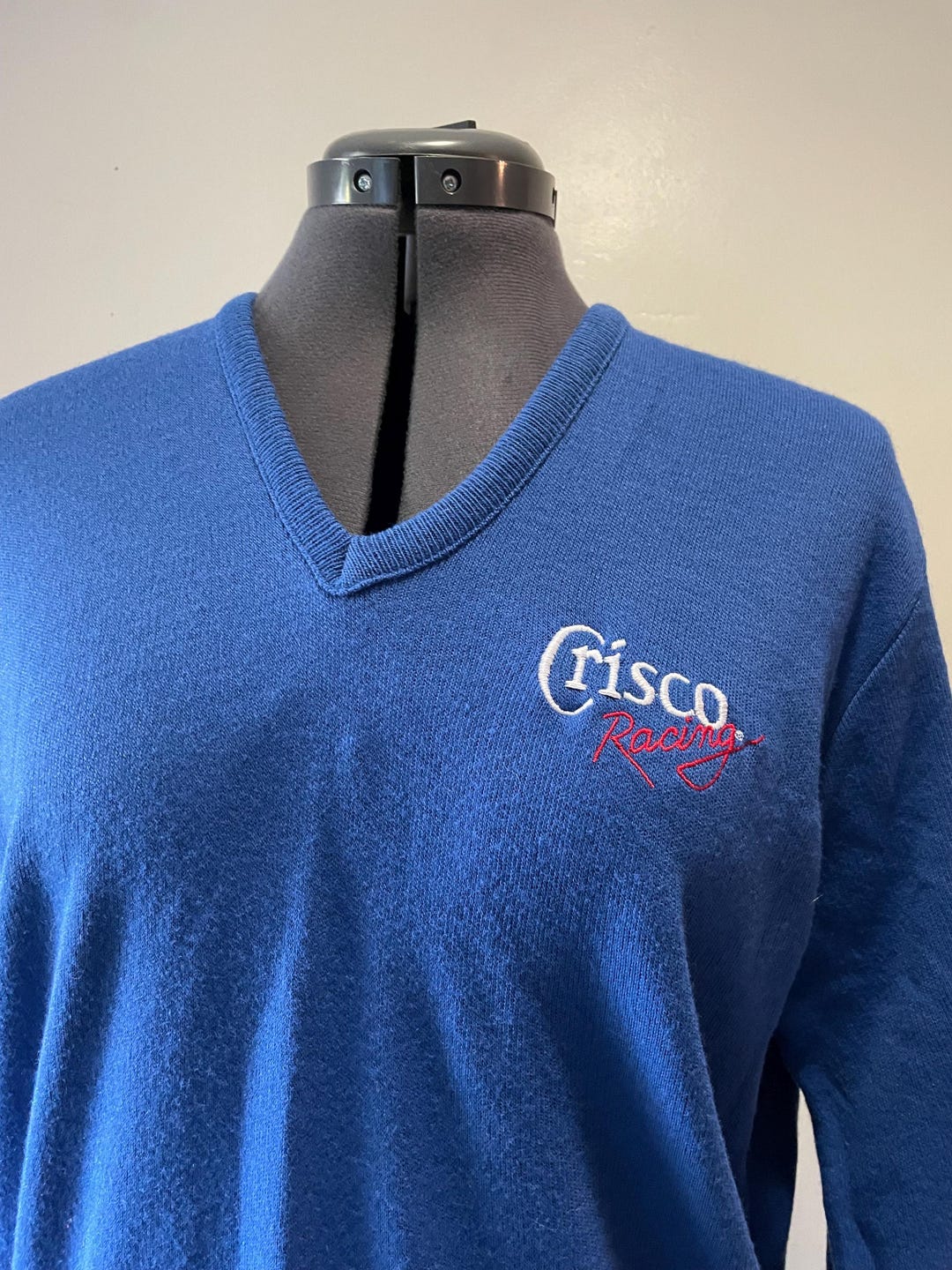Vintage Blue Crisco Racing Embroidered B-neck Acrylic Sweater Size ...