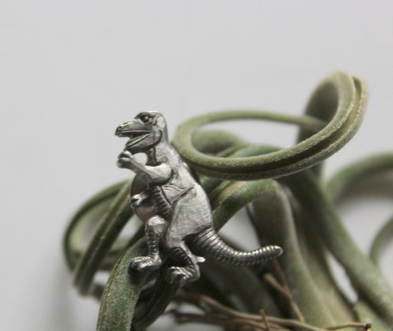 Vintage Pewter T Rex Dinosaur Lapel Pin 1980s Gem