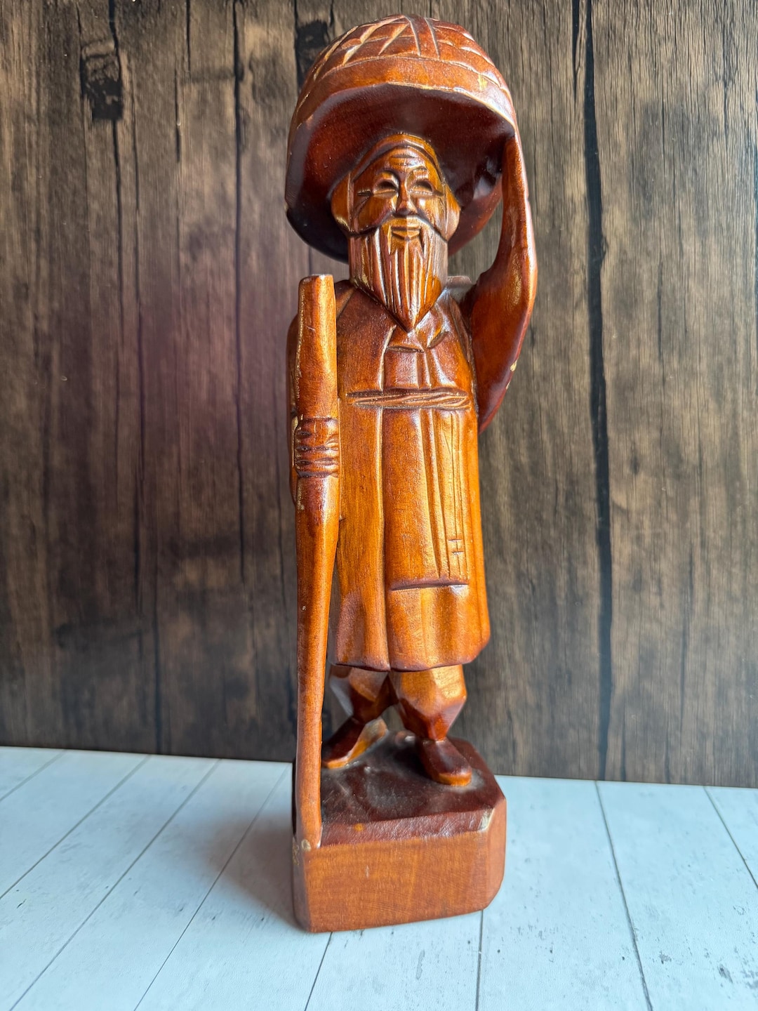 Vintage Carved Wood Chinese Wise Man Statue 1970s - Etsy