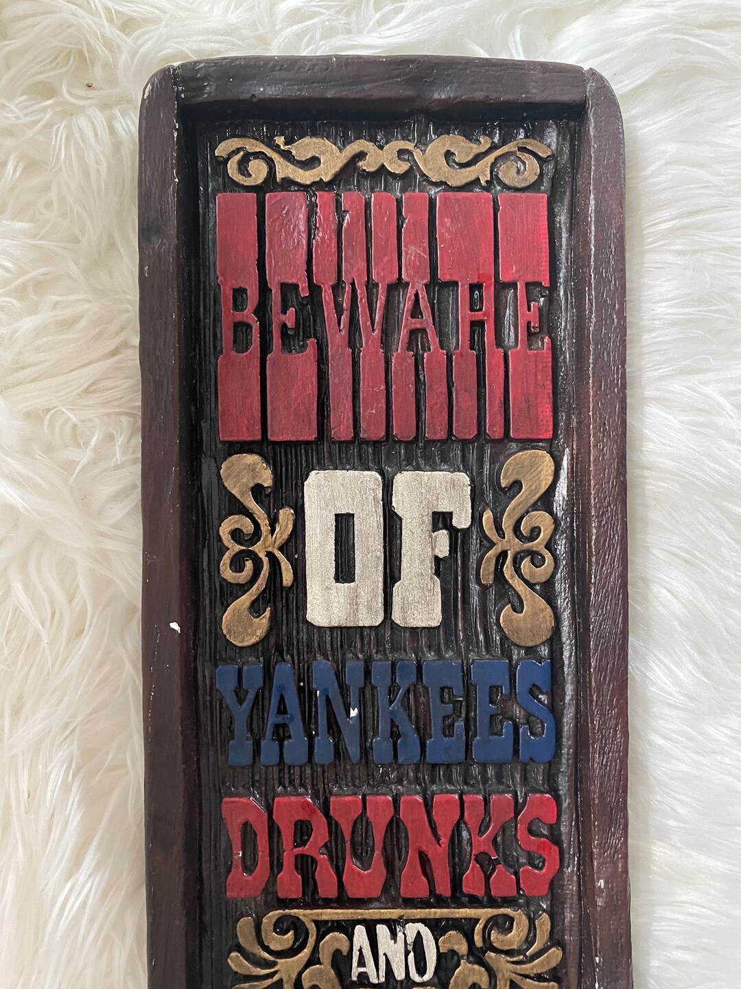 Vintage Chalkware Faux Wood Beware Sign Wall Hanging 1970s - Etsy
