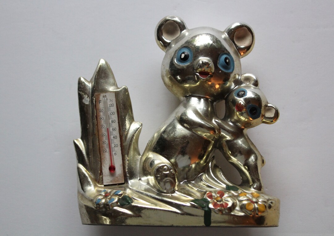 Vintage Ceramic Silver Bear Thermometer Statue 1960s - Etsy