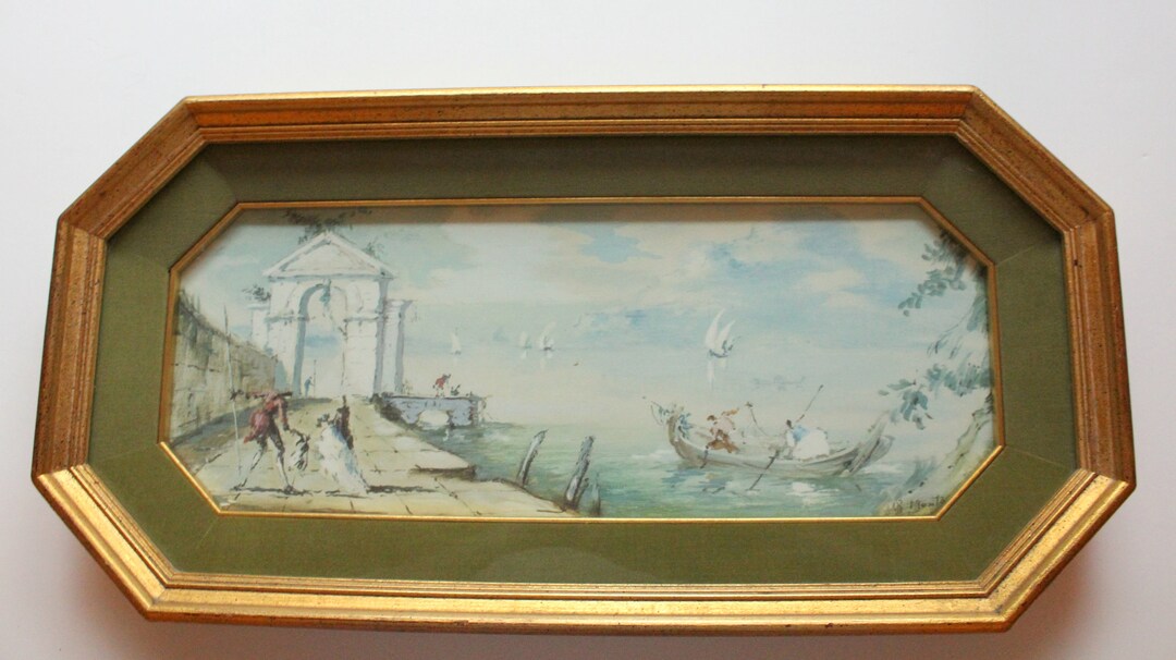 Vintage Venezia Lido by Montague Print Framed Art for Ethan Allen 1960s ...