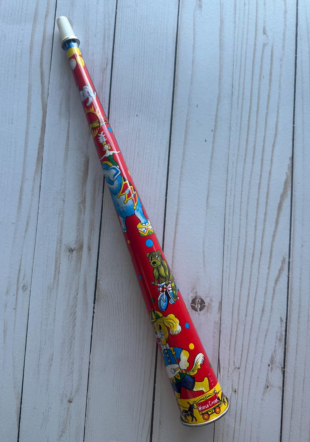 Vintage Tin Metal Litho World Circus Noisemaker Horn Toy Instrument ...