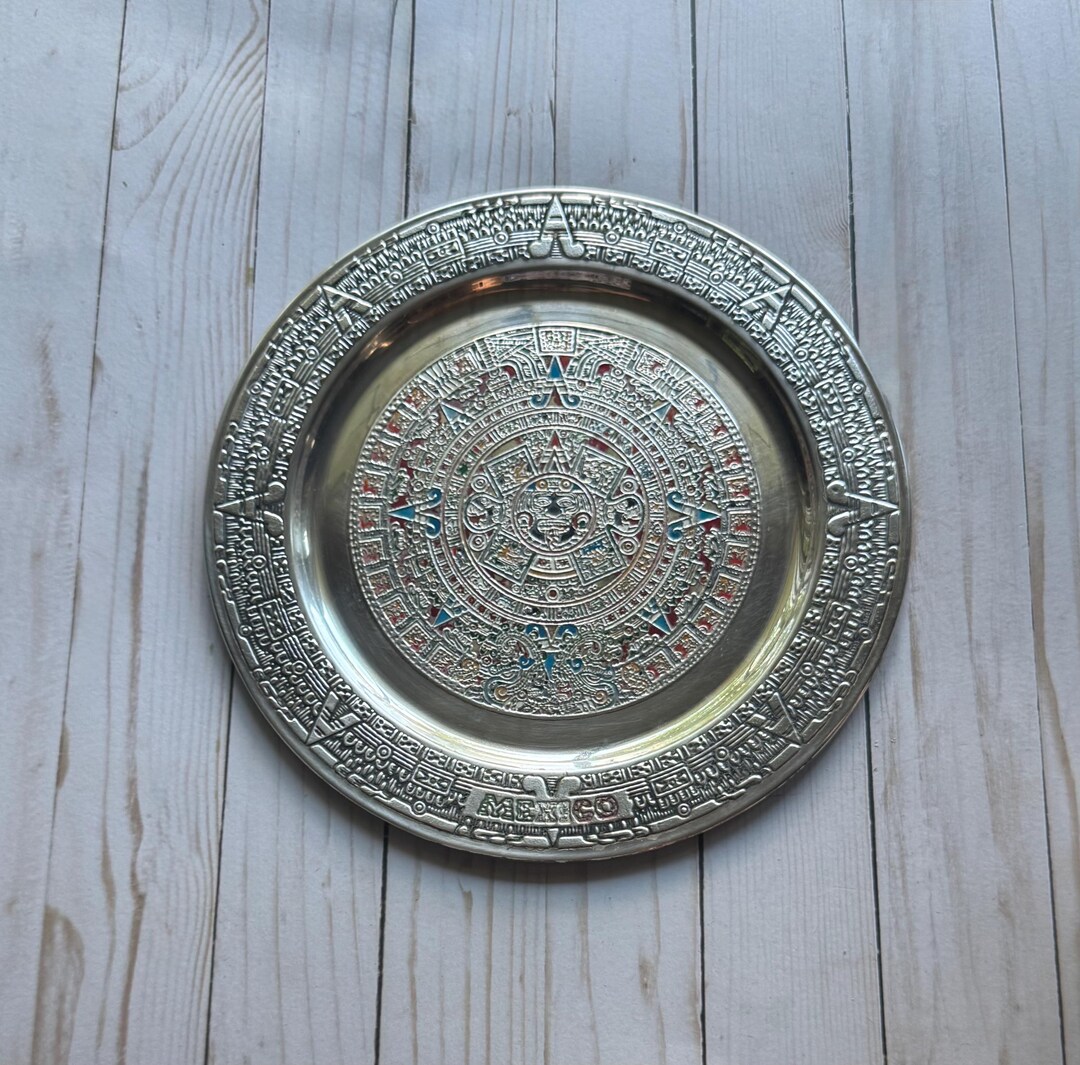 Vintage Metal and Enamel Mexico Aztec Plate Wall Hanging 1970s - Etsy
