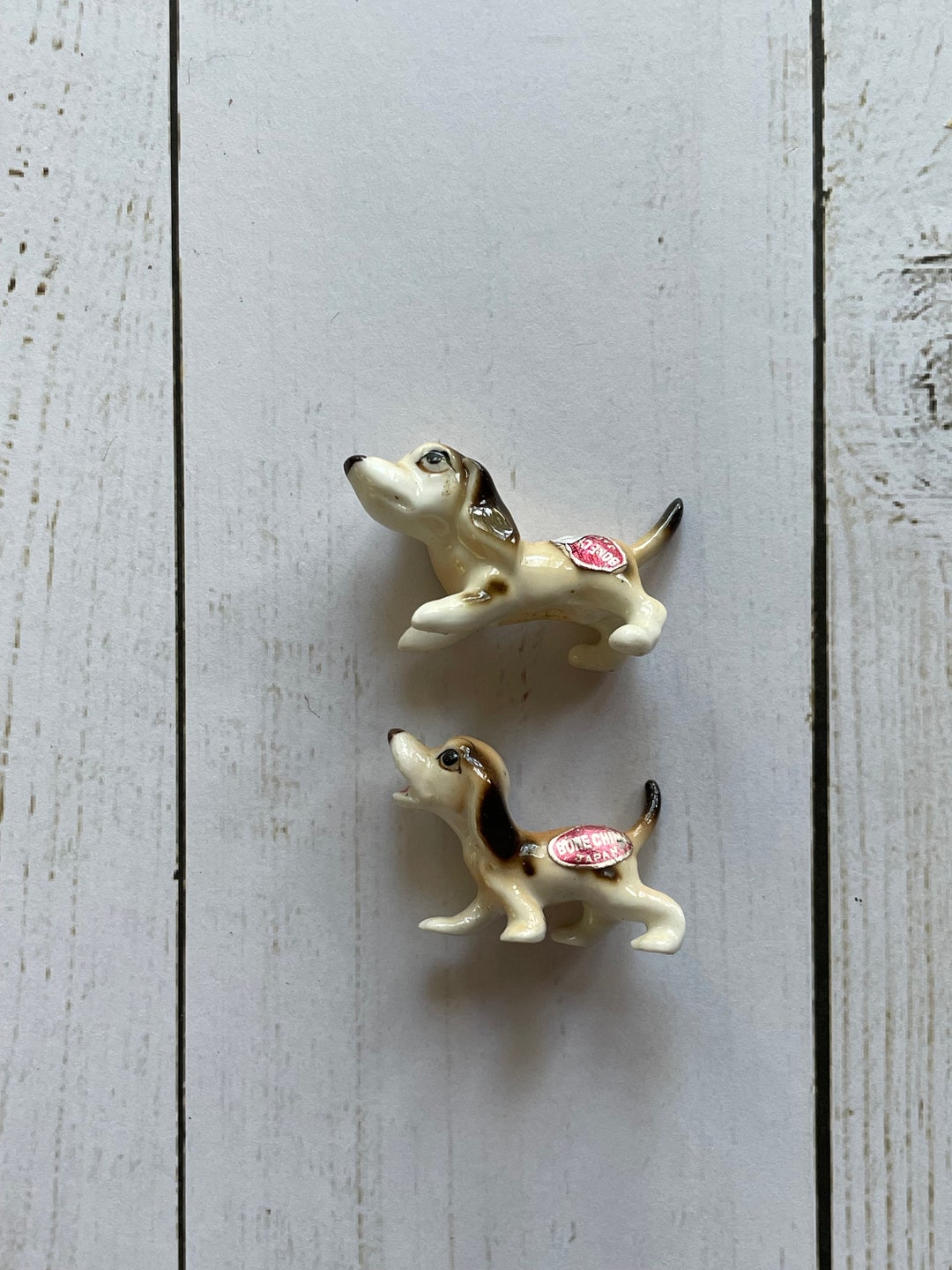 Vintage Pair of Bone China Miniature Basset Hound Dog Figurines 1950s ...
