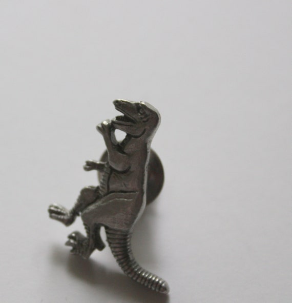 Vintage Pewter T-Rex Dinosaur Lapel Pin 1980s - Gem