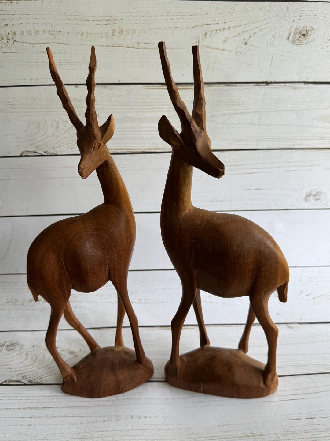Vintage Pair of Carved Wooden Antelope Statues Made in Kenya 1970s - Etsy