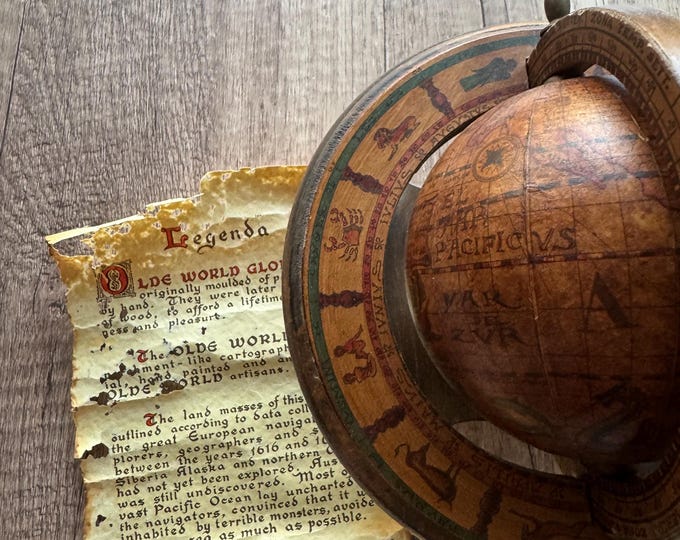 Vintage Wooden Astrology Tabletop Spinning Olde World Globe Made in ...