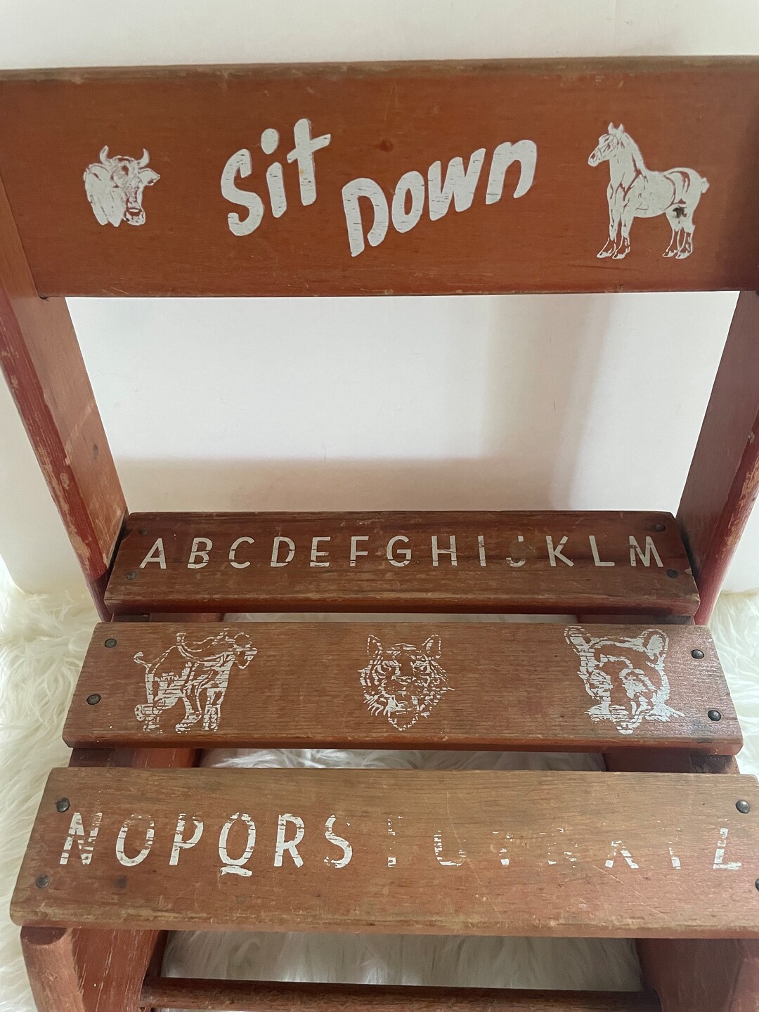 Vintage Wooden Sit Down Step up Folding Children's Chair Convertible ...