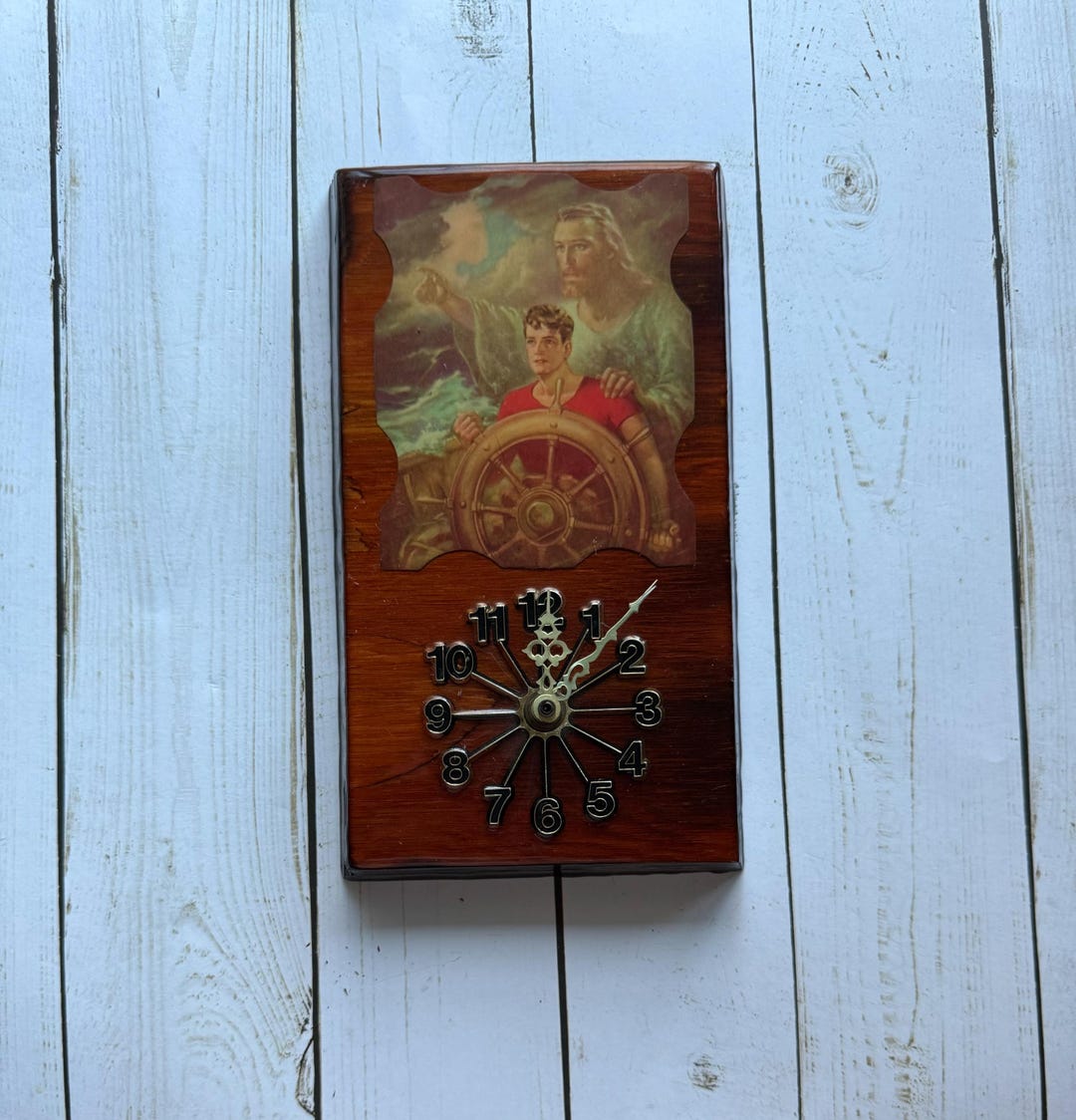 Vintage Warner Sallman Christ Our Pilot Lacquered Wooden Wall Clock ...