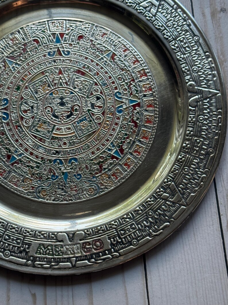 Vintage Metal and Enamel Mexico Aztec Plate Wall Hanging 1970s - Etsy