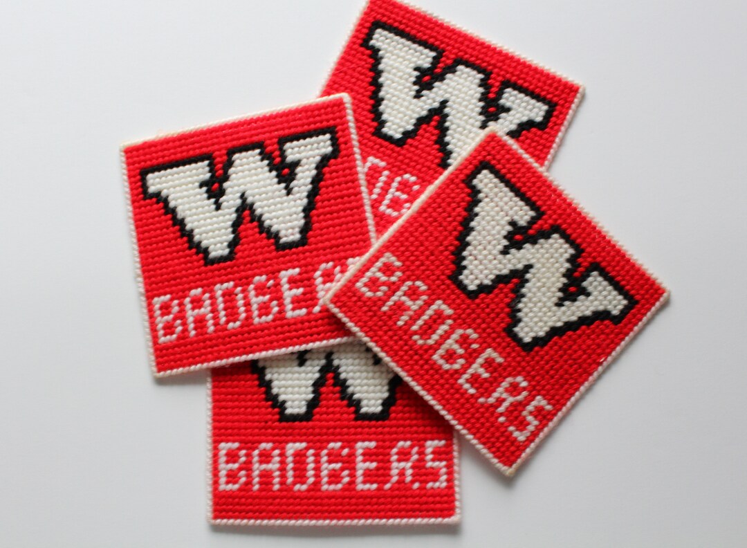 Vintage Wisconsin Badgers Plastic Canvas Yarn Art Squares 1980s - Etsy