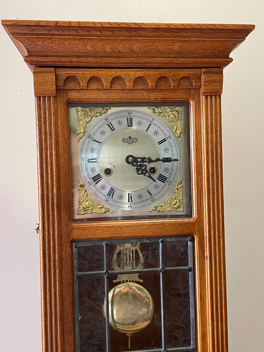 Vintage D & A Key Wind up Wood Framed Grandfather Wall Hanging Clock ...